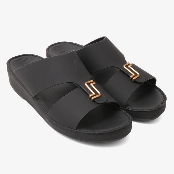 BUY FARADA ELEGANT MEN'S LEATHER SLIP -ONS WITH ICONIC BUCKLE BLACK